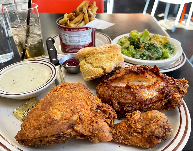 This fried chicken is so golden, it belongs in Fort Knox. Crispy on the outside, juicy on the inside &ndash; it's poultry perfection.