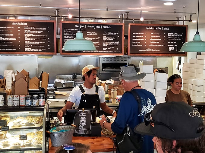 Where the magic happens! Watch as your pie dreams become delicious reality at Leoda's bustling counter.