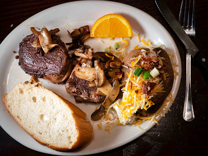 Steak so tender, you could cut it with a harsh word. Paired with those mushrooms, it's a match made in carnivore heaven.