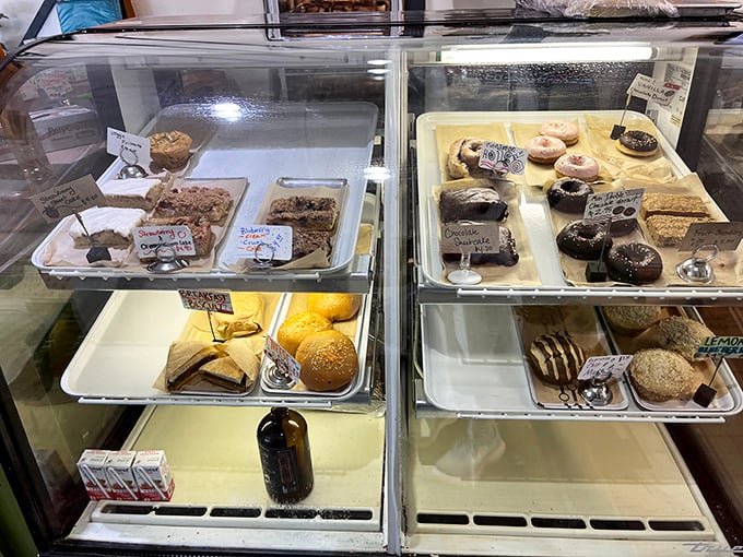 Decisions, decisions! This display case is like a treasure chest for your taste buds. X marks the spot for deliciousness.