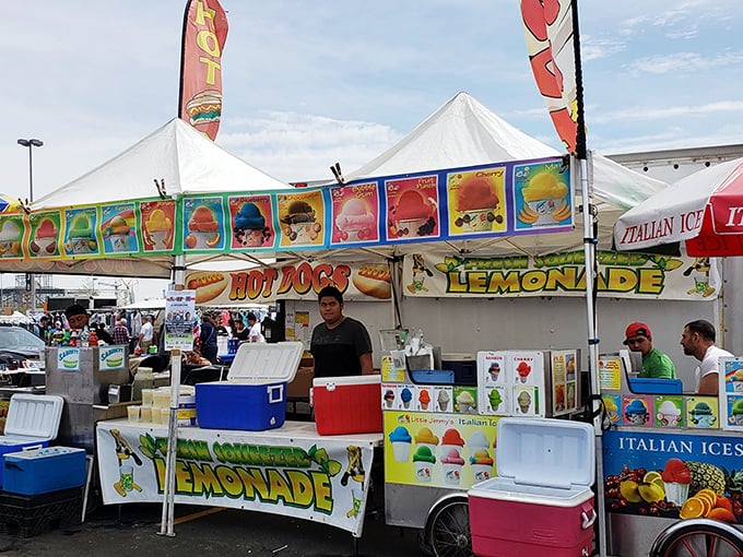 Forget food trucks, this is a flavor fiesta! From hot dogs to Italian ices, it's like a United Nations summit for your taste buds.