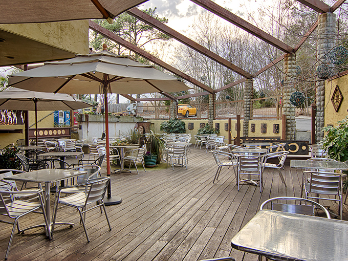 Dine al fresco in this enchanted garden. It's like your backyard patio got a magical makeover from the Grimm brothers.