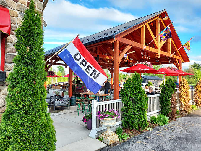 Al fresco dining with a side of charm. This patio is so inviting, even the plants are trying to get a table.