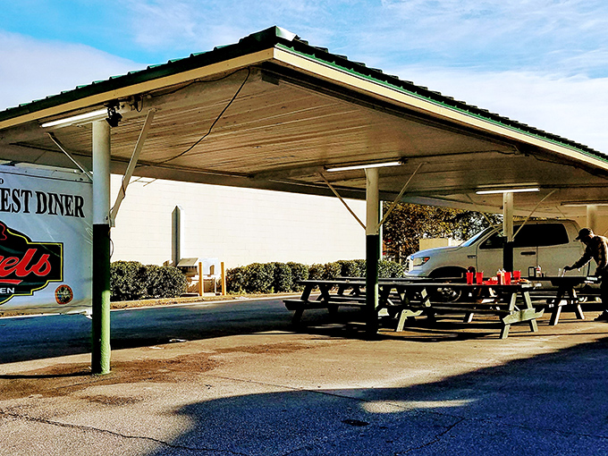 Alfresco feast, anyone? Angel's outdoor seating area is perfect for those who like their burgers with a side of fresh air and people-watching.