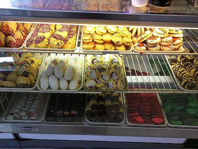 A treasure trove of treats! This case is like a jewelry box for your sweet tooth, each pastry a gem waiting to be savored.