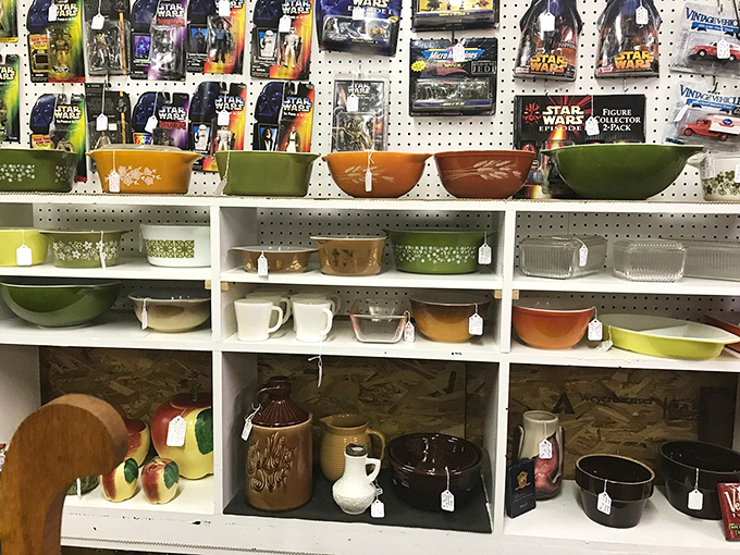 Pyrex paradise! Those colorful vintage bowls aren't just kitchenware&mdash;they're time machines to grandmother's Sunday dinners and holiday feasts.