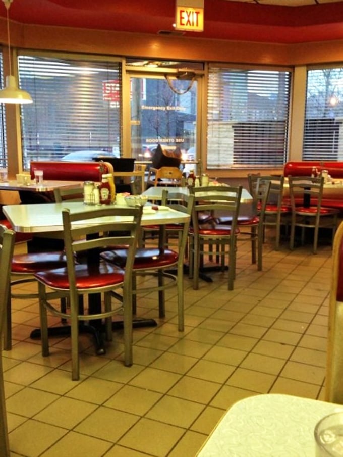 Empty tables waiting for the next wave of hungry patrons&mdash;a brief calm before the breakfast storm that's been brewing since 1939.