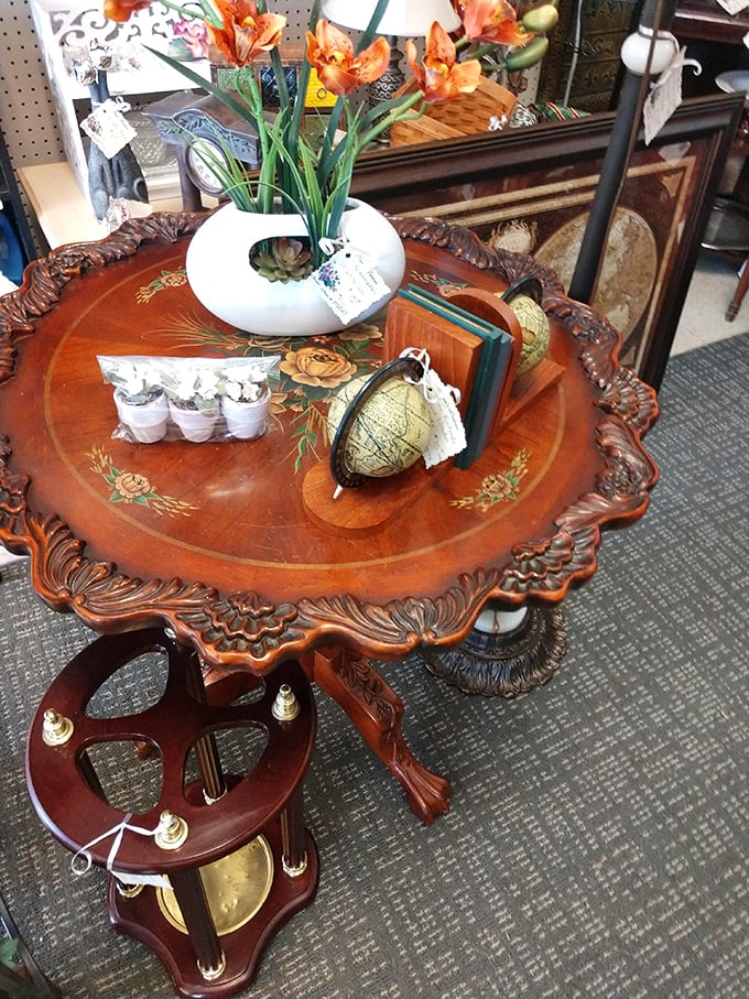 Coffee table or conversation starter? This antique beauty's got more character than a Dickens novel.