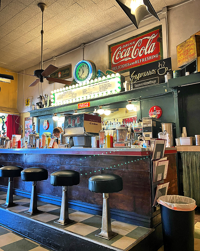 Step right up to milkshake heaven! This soda fountain counter is where the magic happens, folks. It's like Willy Wonka's factory, but for grown-ups!