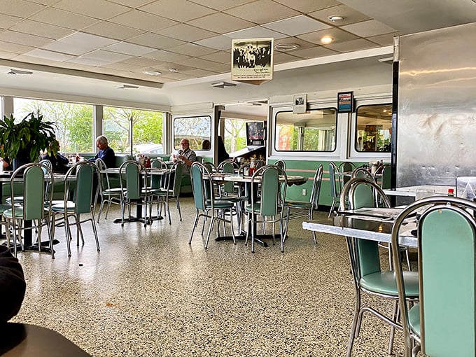 Mint green chairs and terrazzo floors create the backdrop for countless Milwaukee mornings&mdash;where coffee cups are always at least half-full.