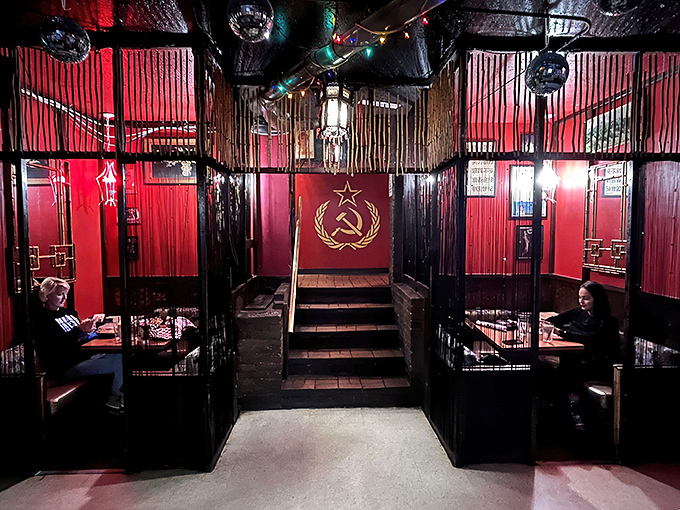 Even in the heart of enemy territory, our agents find comfort. Red décor that screams "Keep Calm and Spy On."