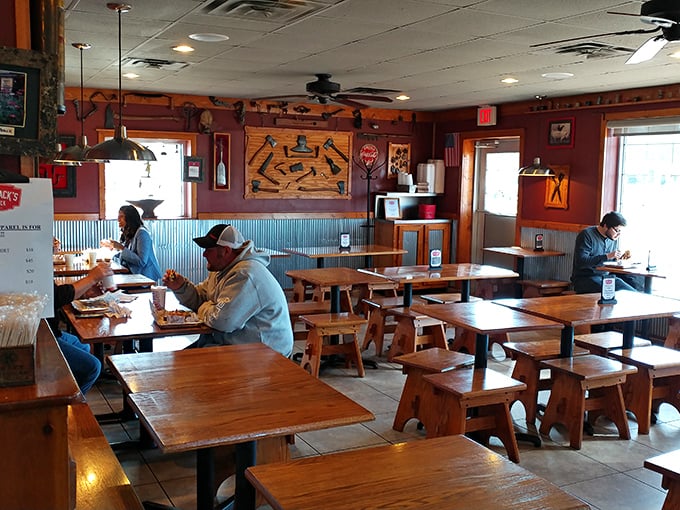 Where barbecue dreams come true! These happy diners are living proof that good food brings people together. And possibly causes spontaneous outbursts of joy.