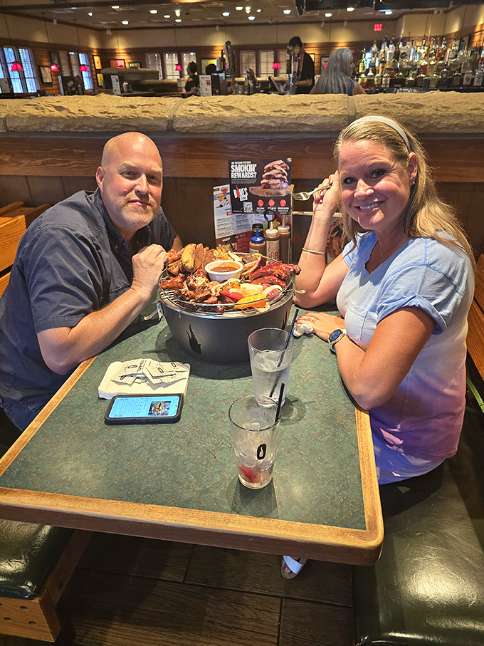 Happy diners, mountain of food &ndash; it's like Thanksgiving, but without the family drama. And yes, that bucket o' meat is as amazing as it looks.