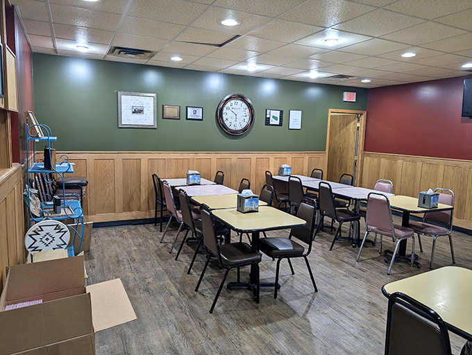 Pull up a chair and stay awhile! This cozy dining area is the perfect spot for solving the world's problems, one doughnut at a time.