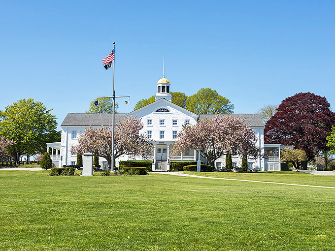"Where naval officers learn to be shipshape." Founders Hall at the Naval War College proves that even military education can come with a side of architectural elegance.
