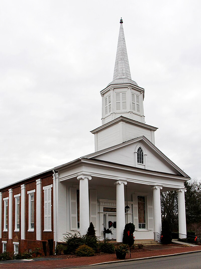 Methodist Church: Where faith rises as high as its steeple. It's a beacon of hope and history, standing tall against the Tennessee sky.