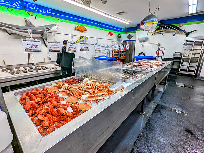 Welcome to seafood heaven! This market scene is a feast for the eyes, where the bounty of the sea meets culinary artistry.