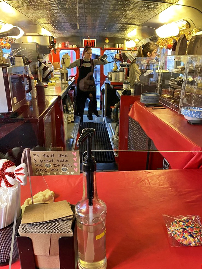 The staff here are true conductors of caffeine, orchestrating a symphony of flavors in this cozy bus-turned-caf&eacute;.