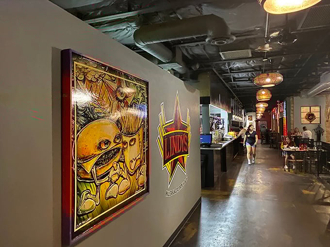 Welcome to flavor town! Lindy's interior art is as bold and vibrant as the burgers themselves, setting the stage for your culinary adventure.
