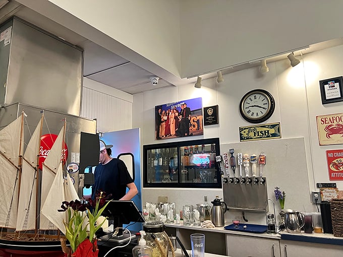 Behind the scenes, where the magic happens. These folks could probably fillet a fish blindfolded!