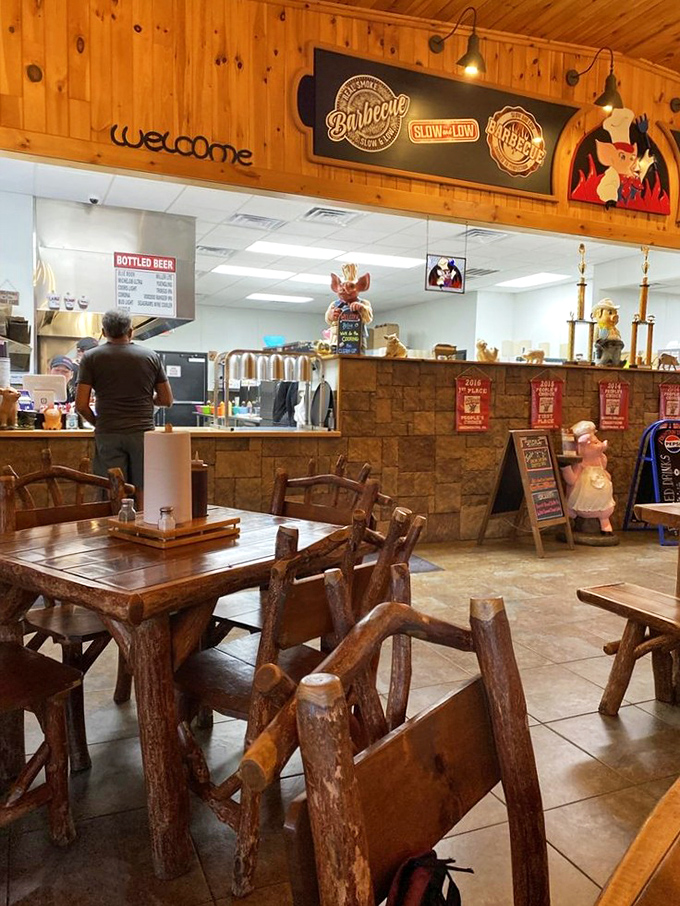Where barbecue magic happens. Those "Slow & Low" signs aren't just decoration&mdash;they're the commandments of proper smoking technique.