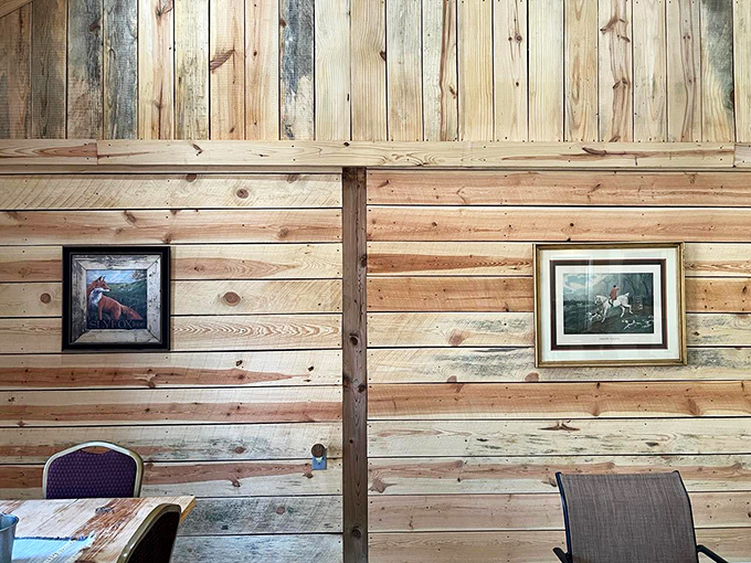 Wall art that tells a story. These framed pieces add a touch of local flavor that's as rich as the food.