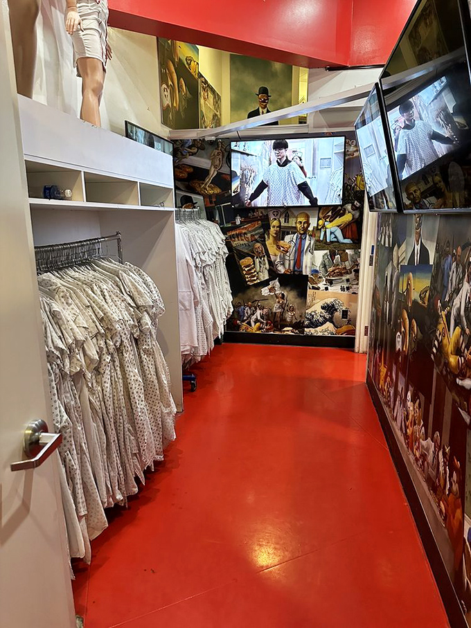 Scrubs central! This wardrobe area isn't for the faint of heart &ndash; or waistline. It's where ordinary diners transform into gastronomic daredevils.