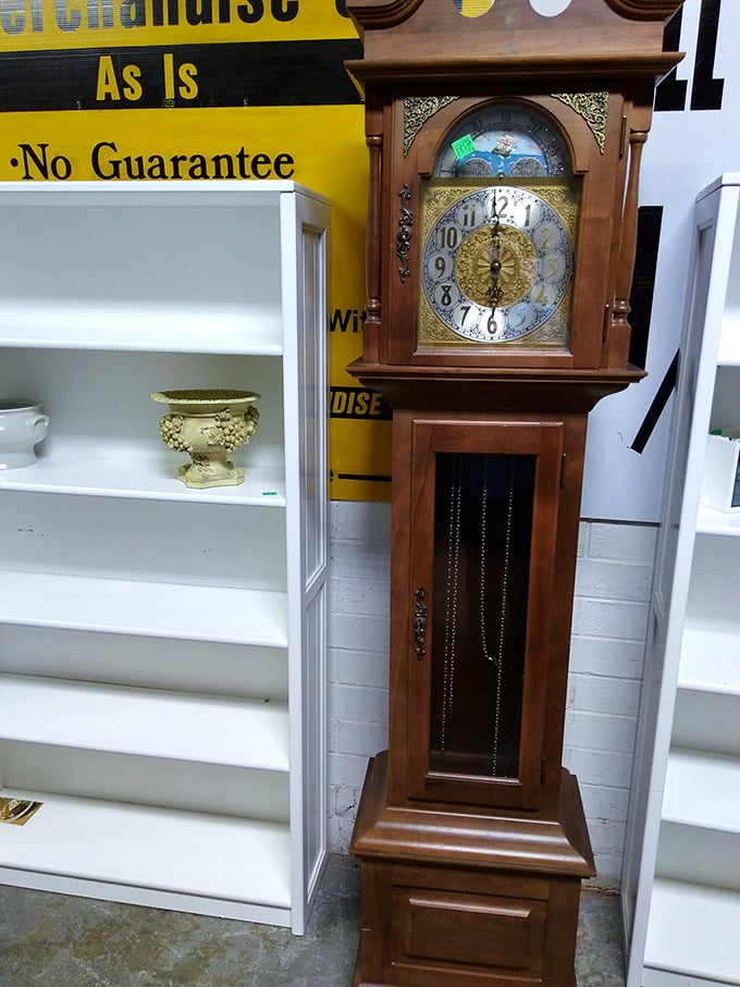Time stands still, but this clock doesn't! Surrounded by curios, it's a reminder that vintage never goes out of style.