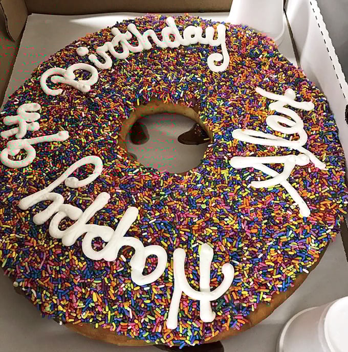 Happy Birthday, indeed! This giant sprinkle-covered donut is what dreams are made of &ndash; calories be damned!