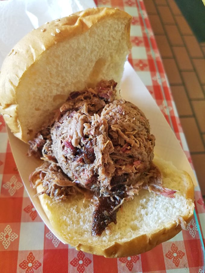 Chopped brisket sandwich: where 'meats' expectations. It's so tender and flavorful, you might just shed a tear of joy. No judgment here!