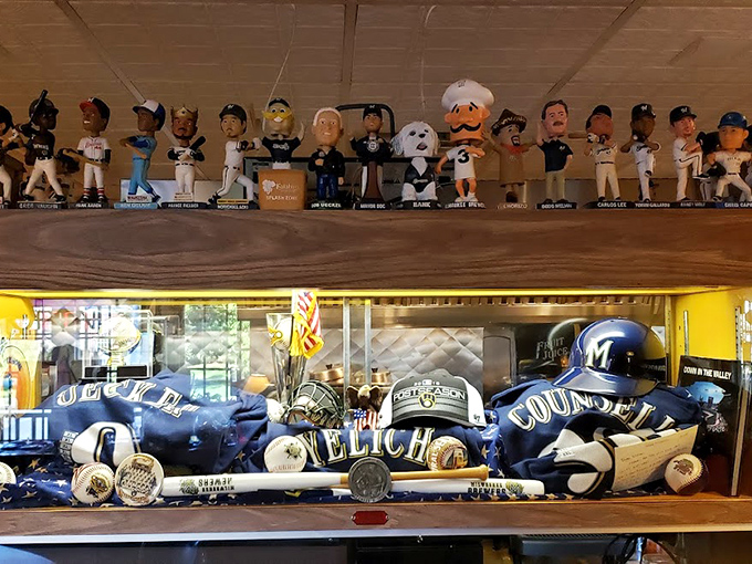 Solly's wall of fame: where sports legends and condiments coexist in perfect harmony. It's like the Louvre, but with more mustard.