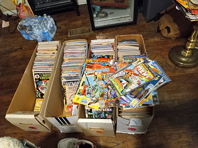 Holy collectibles, Batman! These comic boxes are like crypts of superhero lore, each page a portal to worlds where good always triumphs (eventually).