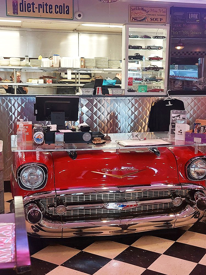 Part spaceship, part classic car, all awesome. This isn't just a counter, it's a portal to the golden age of diners.