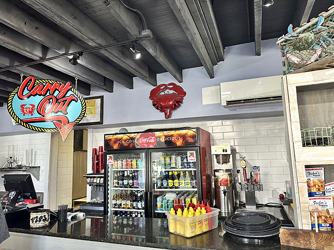The command center of crustacean cuisine! This counter is where seafood dreams are born and Old Bay flows like water.