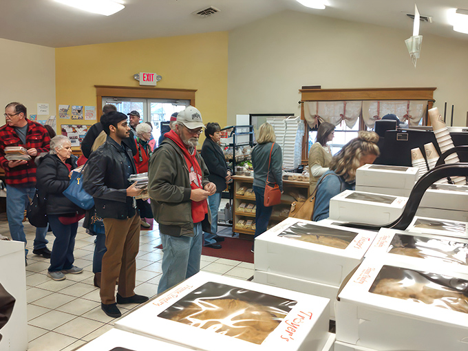 The line for happiness forms here. These folks know that patience is a virtue, especially when pie is the reward.