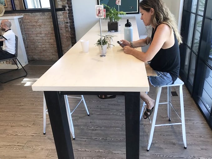 A moment of zen in lobster paradise. This diner knows the secret to happiness: good food and a comfy seat.