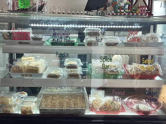 A display case that would make Willy Wonka green with envy. Each treat is a little work of art &ndash; almost too pretty to eat. Almost.