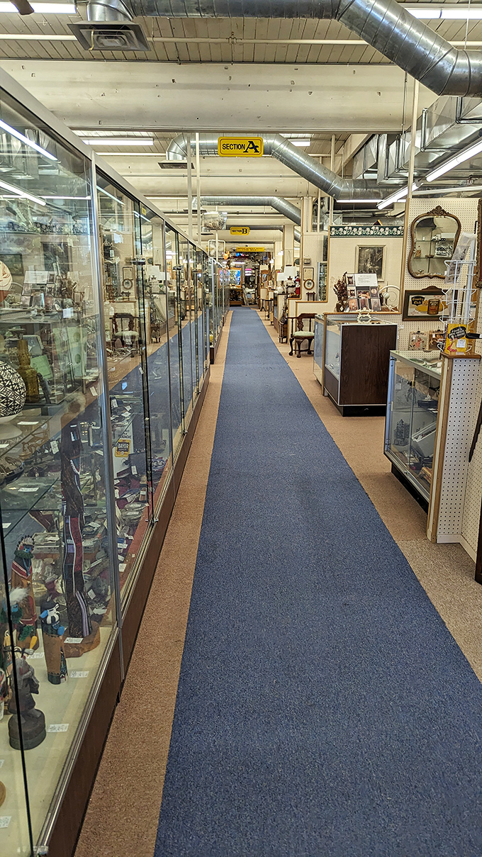 Treasure hunt, anyone? These aisles of display cases are like a real-life version of "Where's Waldo?" for antique enthusiasts.