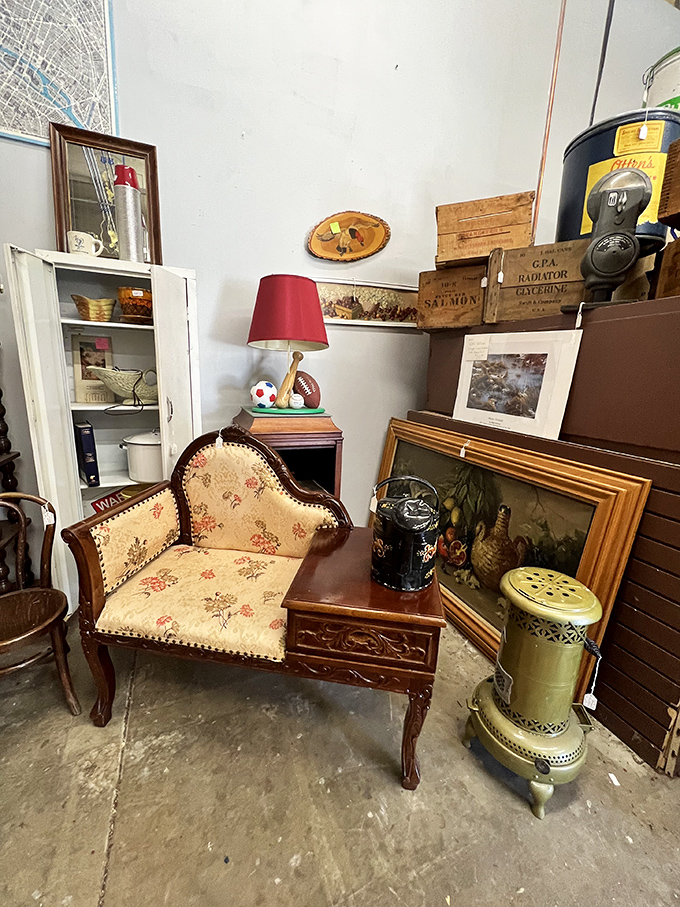 Take a seat in history! This cozy corner could be the set of a 1950s sitcom or your great-aunt Mildred's parlor. Either way, it's fabulous.