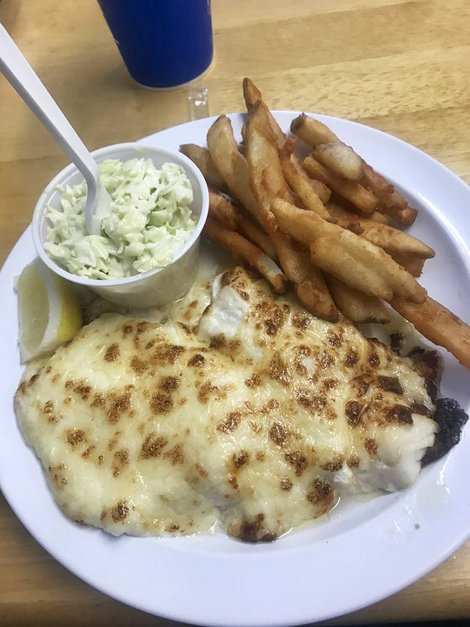 Halibut parm: Where Italy meets the Pacific Northwest on a plate. Those fries look like they're angling for the spotlight too!