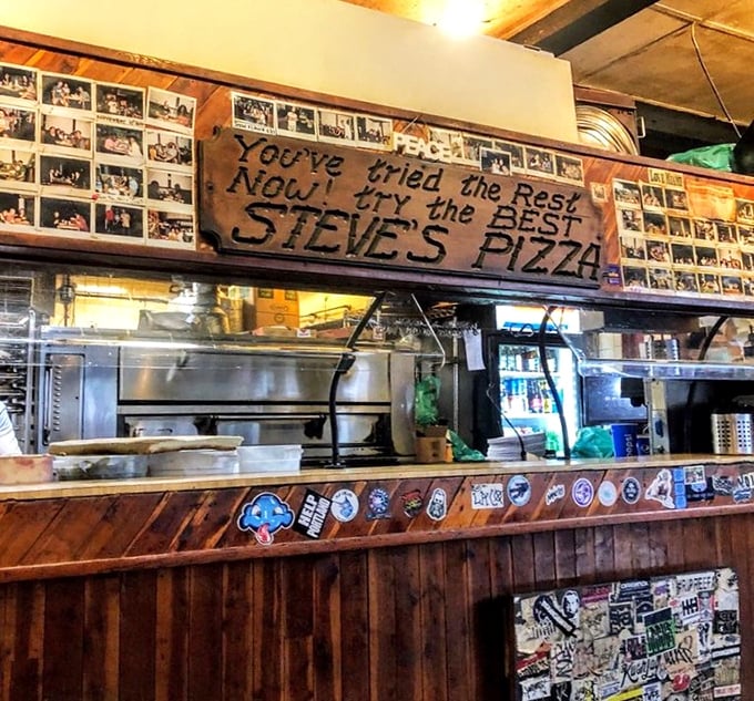Where the magic happens! Steve's kitchen view offers a glimpse into the pizza-making paradise that keeps locals coming back for more.