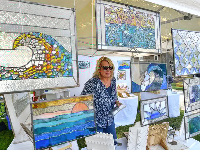 Sea glass treasures transformed into coastal art celebrate the ocean's gifts. These luminous creations capture Delaware's maritime spirit in each carefully crafted piece.