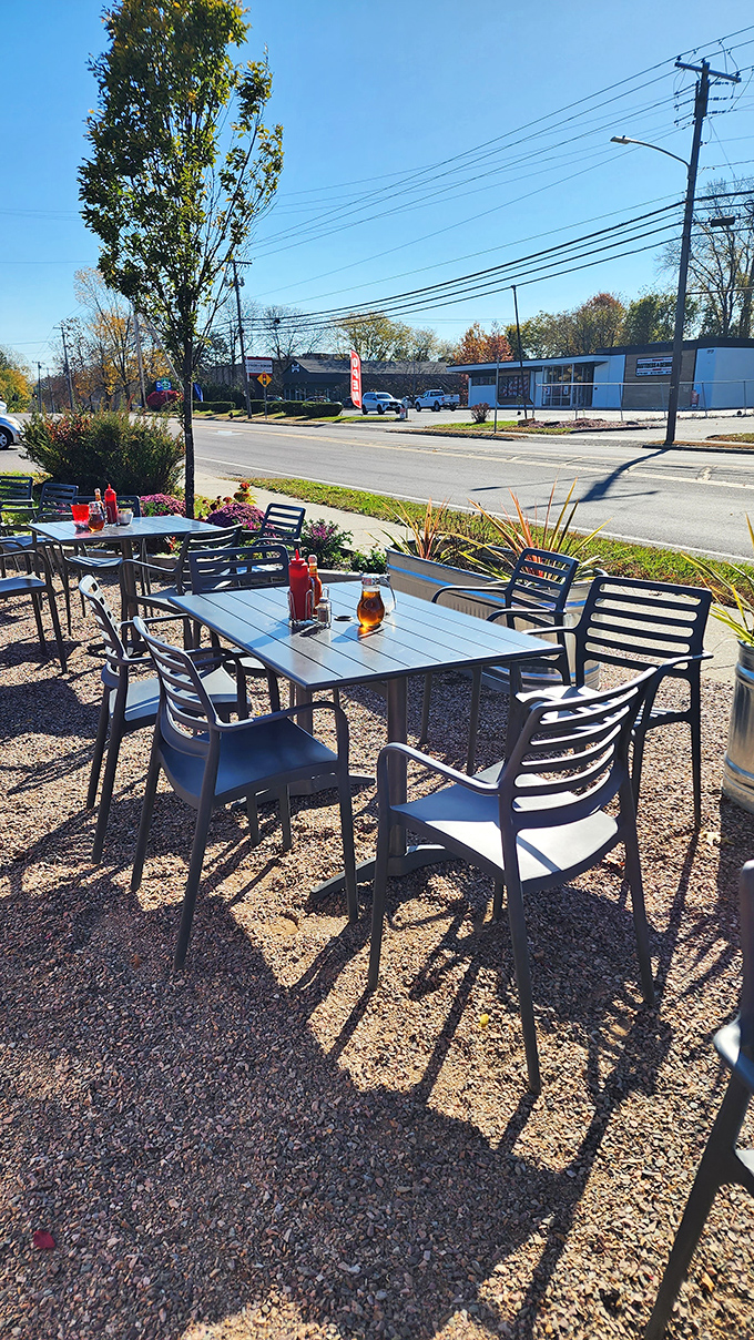 Alfresco dining, diner-style! Soak up some Vermont sunshine while you soak up that gravy with your biscuits.
