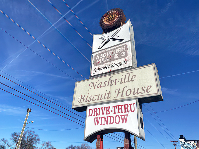 A wall of Nashville cool that's not just for show. Each sign and knick-knack tells a story of Music City's flavorful past.