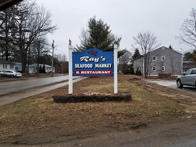 The sign that signals salvation for seafood cravings. It's not a mirage, folks &ndash; the ocean's bounty is just a step away!