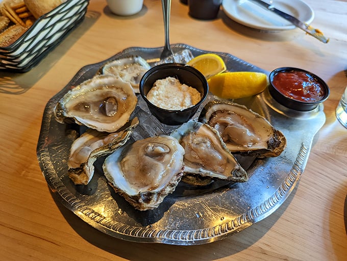 Oysters so fresh, you can almost hear the ocean. These briny beauties are like nature's shot glasses, filled with a taste of the sea.