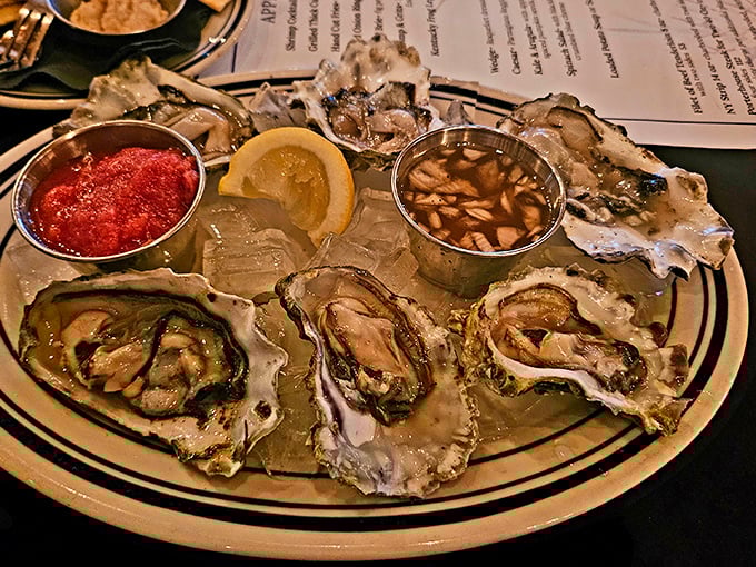 Oysters on ice, looking fresher than a daisy in springtime. These briny beauties are just begging to be slurped with gusto.