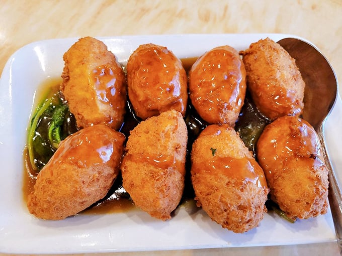 Meet the Pei pa tofu &ndash; the unsung hero of the menu. These golden nuggets are like the opening act that steals the show from the headliner.
