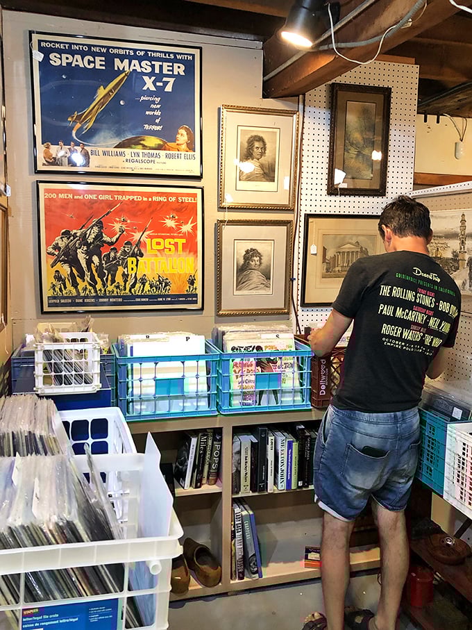 Vinyl paradise! These stacks of wax are a music lover's dream, each album a portal to a different era of sonic bliss.
