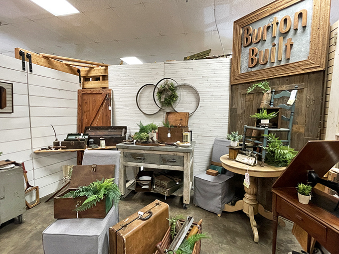 Rustic chic meets farmhouse fabulous in this cozy corner. It's like Chip and Joanna Gaines time-traveled and set up shop in Decades Revisited.